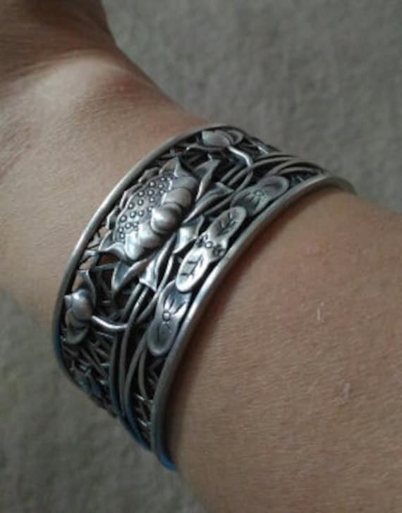 Silver Wide Lotus Cuff Bracelets ~ Women – TheSterlingGirls