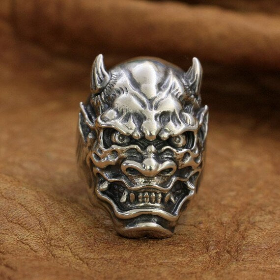 Sterling Silver Japanese Oni Ring ~ Hannya Mask Ring