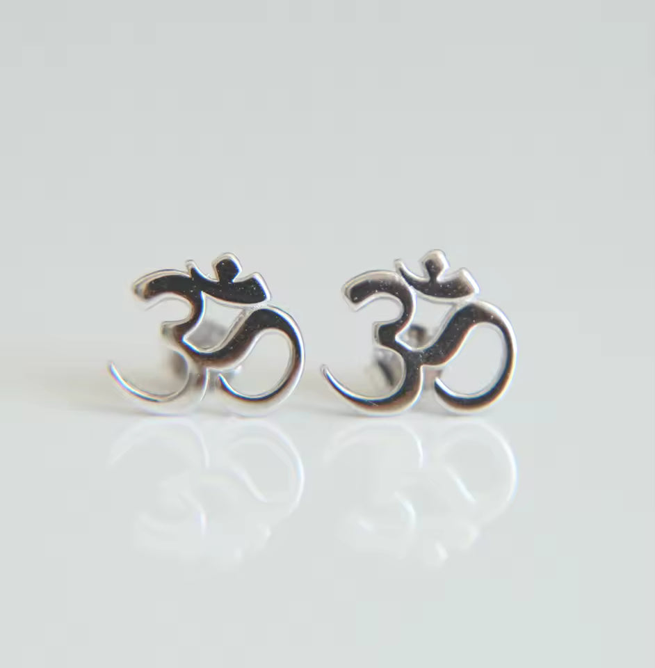 Sterling Silver OM Stud Earrings | Gold Plated Spiritual Jewelry